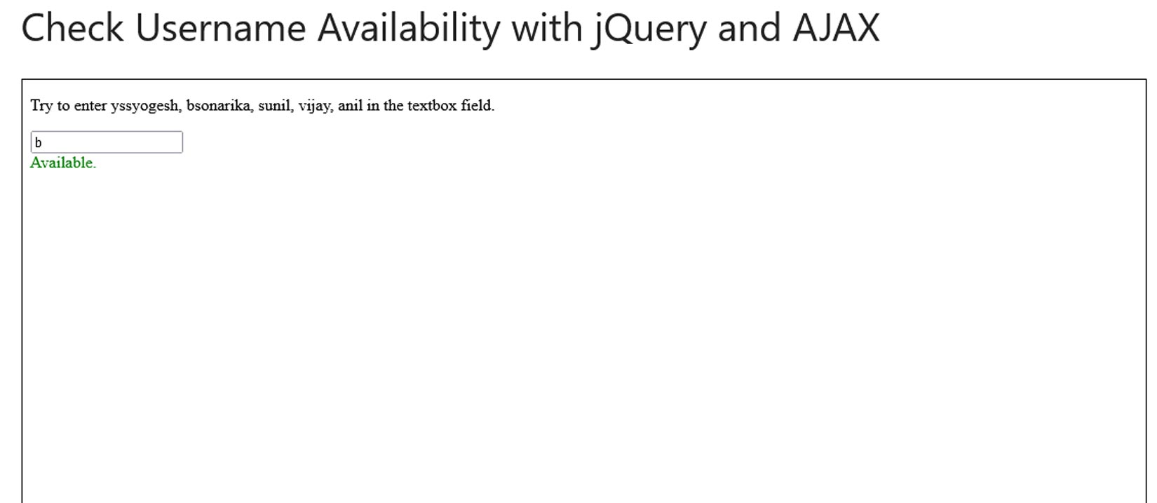 11+Ajax Check Username Availability Example