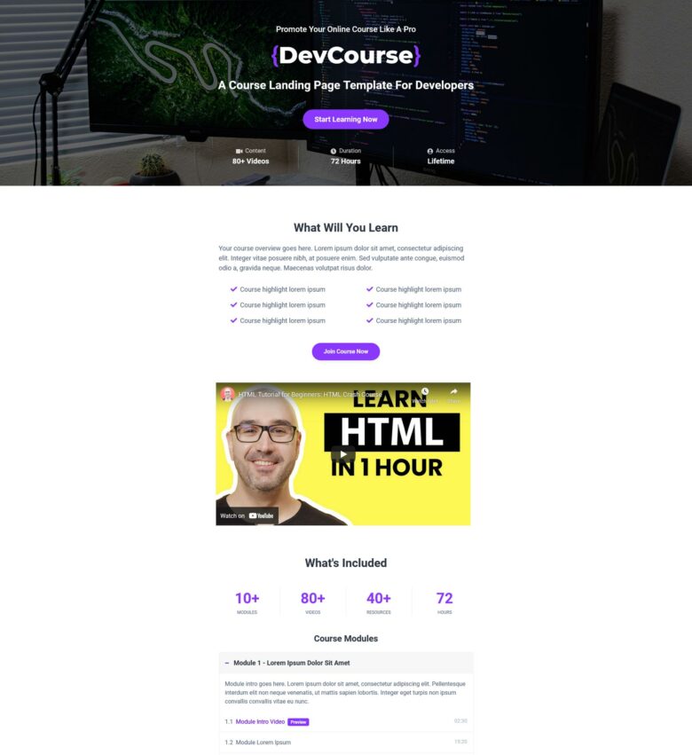 DevCourse - Free Landing Page Bootstrap Template - freshDesignweb